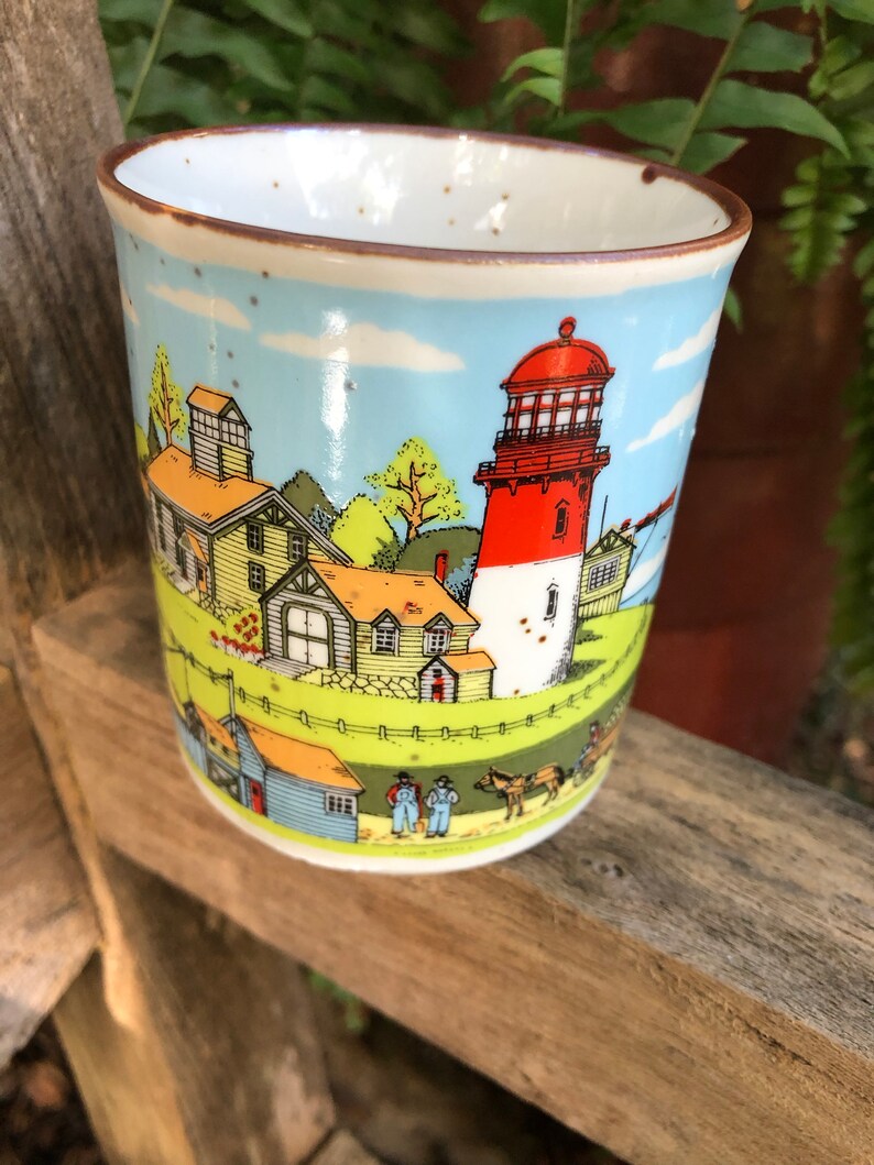 Lighthouse Speckled Stoneware Mug Vintage Coastal Scene Rural - Etsy