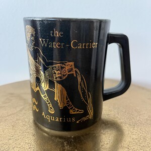 Aquarius Zodiac Mug Federal Milk Glass Heat Proof, Black and Gold ...
