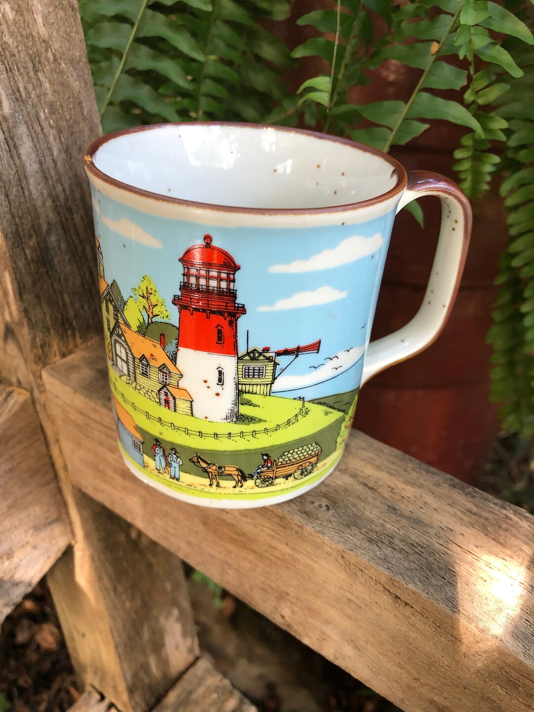Lighthouse Speckled Stoneware Mug Vintage Coastal Scene Rural Pastoral ...