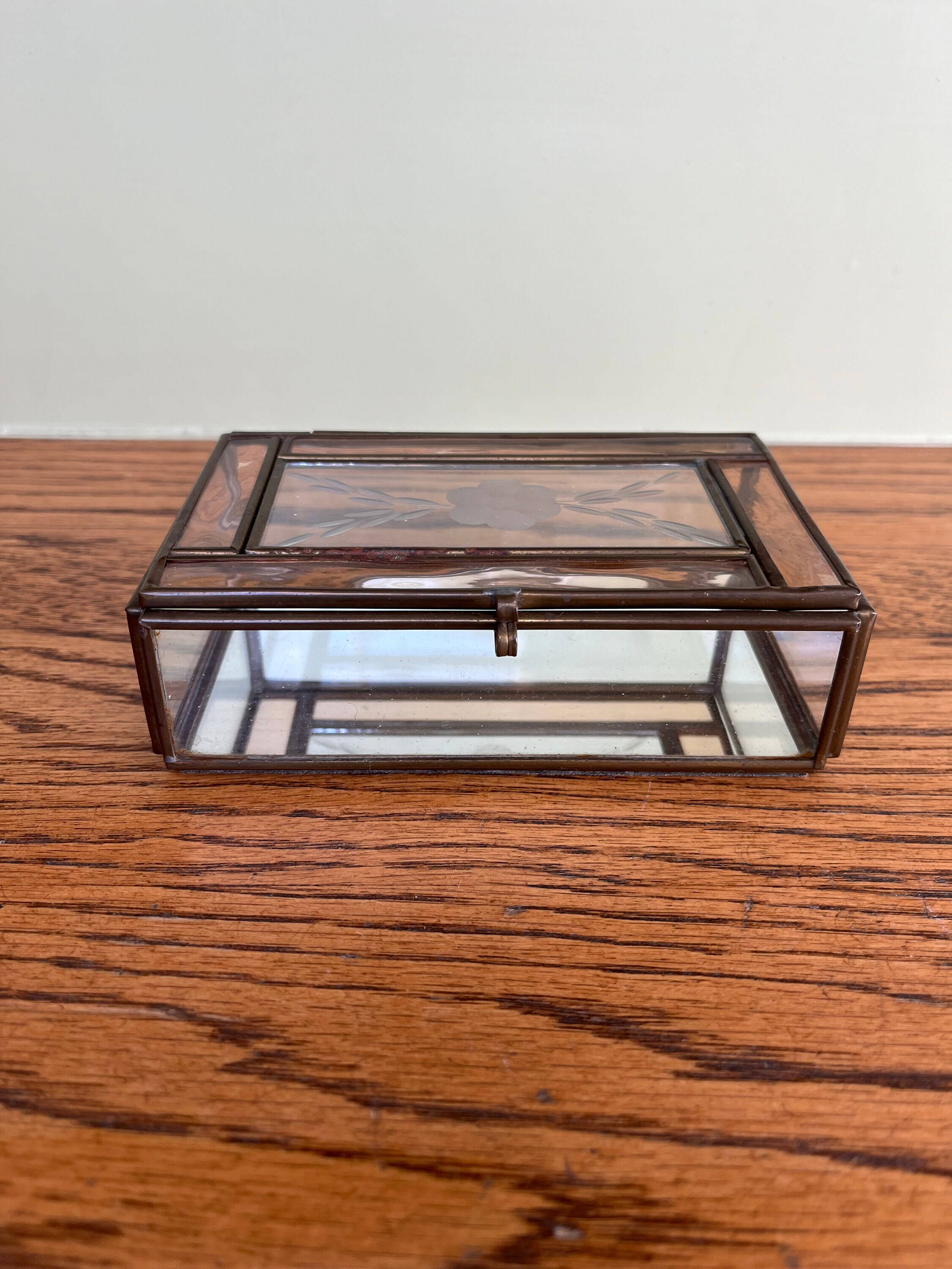 Glass Brass Box Vintage Etched Jewelry Box Trinkets - Etsy