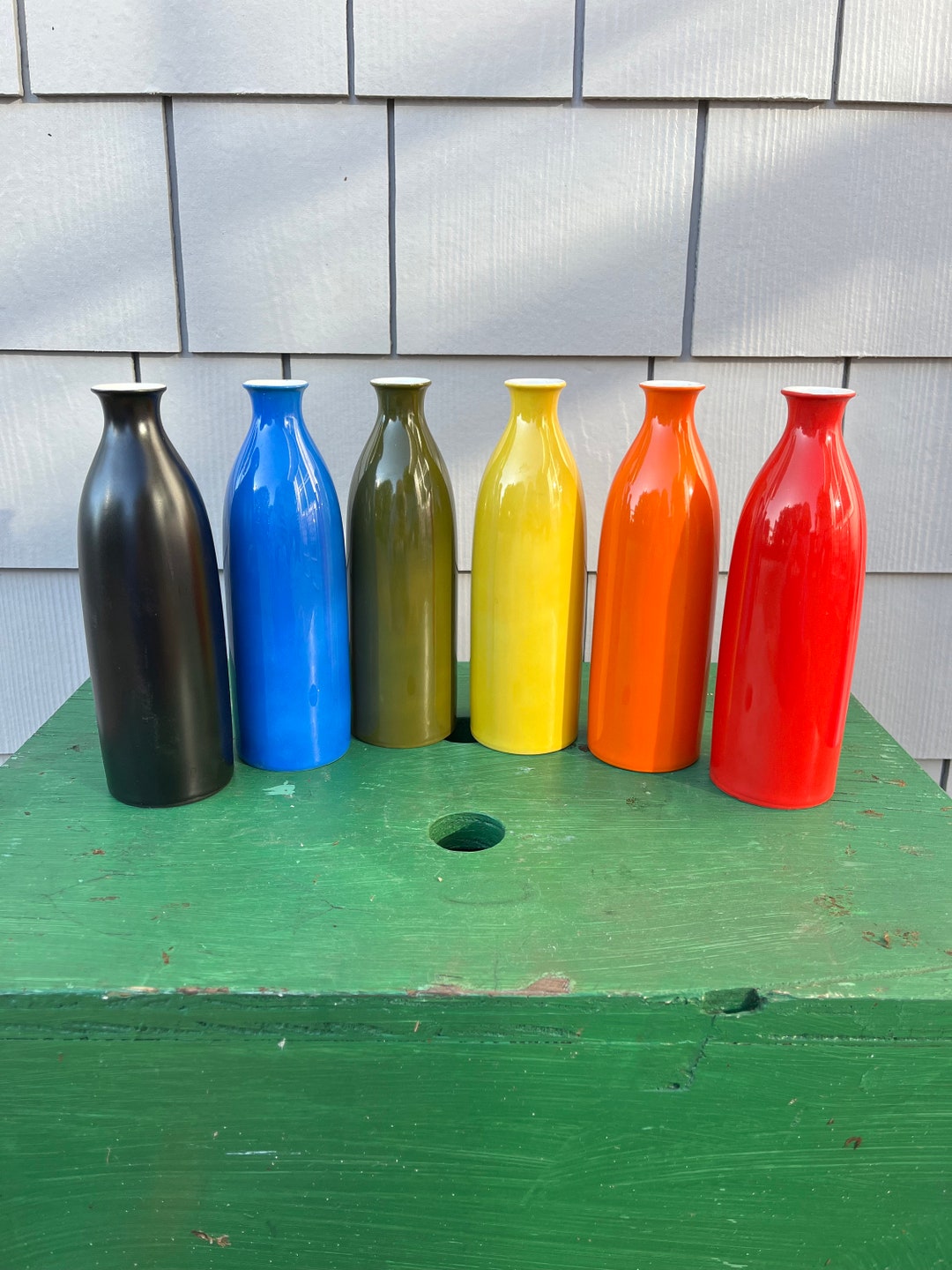 Otagiri Rainbow Vases Set of 6 Colors Solid 8" Tall, Original Sticker ...