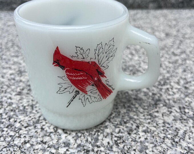 Vintage Red Cardinal, Blue Jay Bird Coffee Mug Cup Anchor Hocking White ...