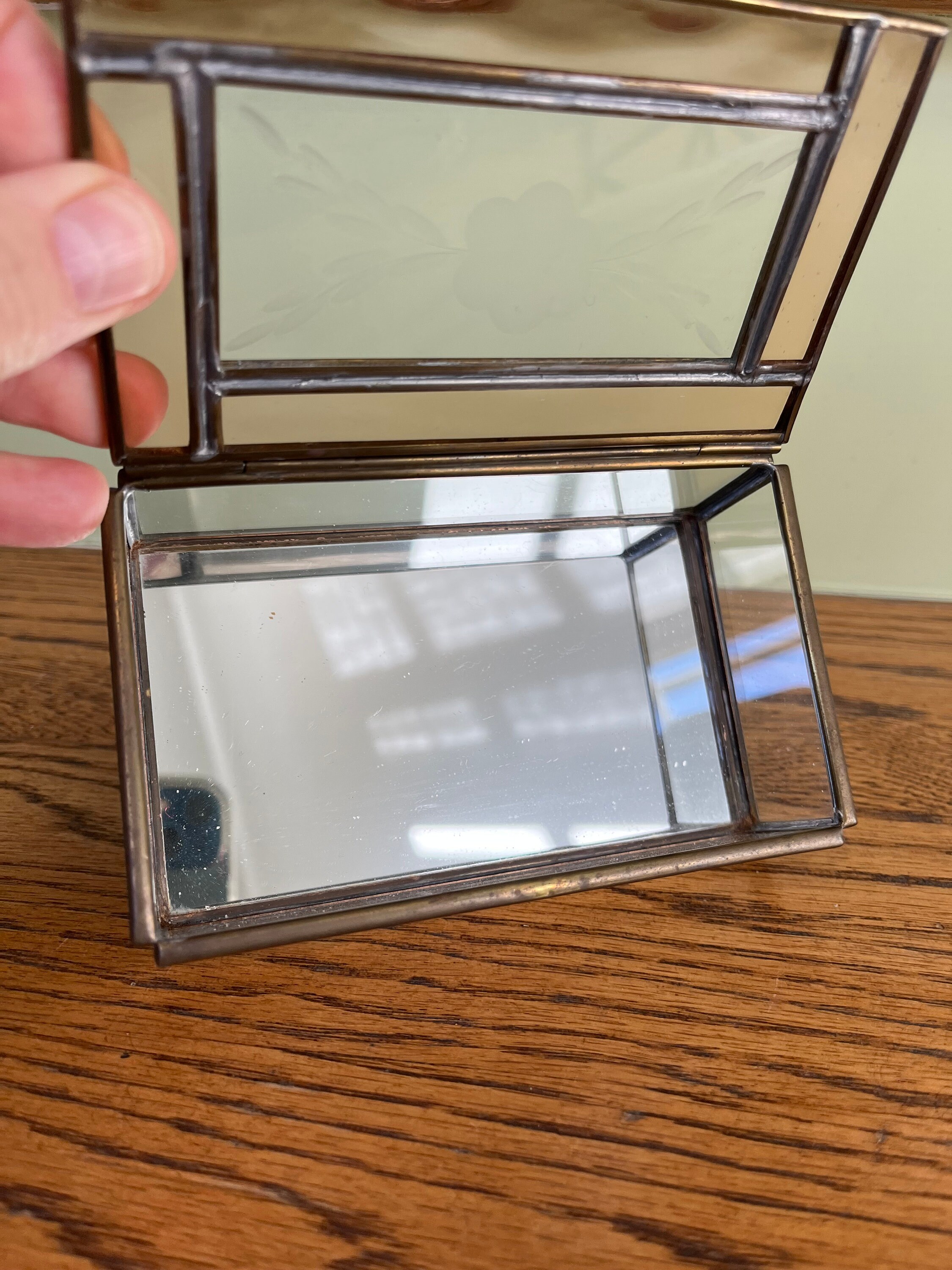 Glass Brass Box Vintage Etched Jewelry Box Trinkets - Etsy