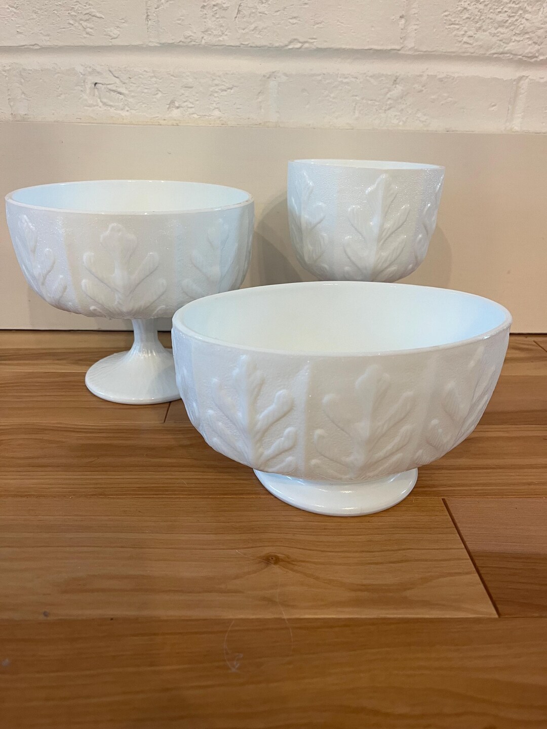 FTD Milk Glass Planters, Oak Leaf Pattern, Set of 3 - Etsy
