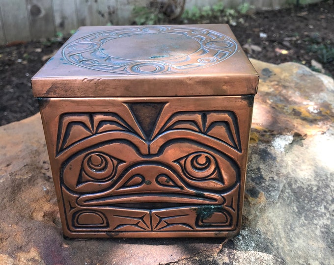 Haida Copper Box Northwest Coast Vintage Bear and Salmon, Native ...