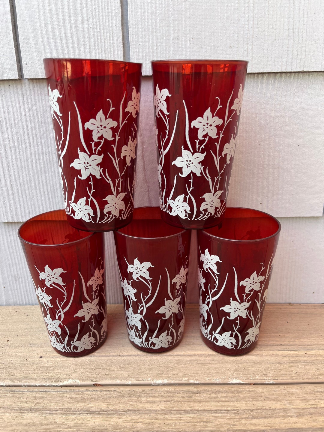 Vintage Royal Ruby Red Glasses: Anchor Hocking Tiger Lily Set ...