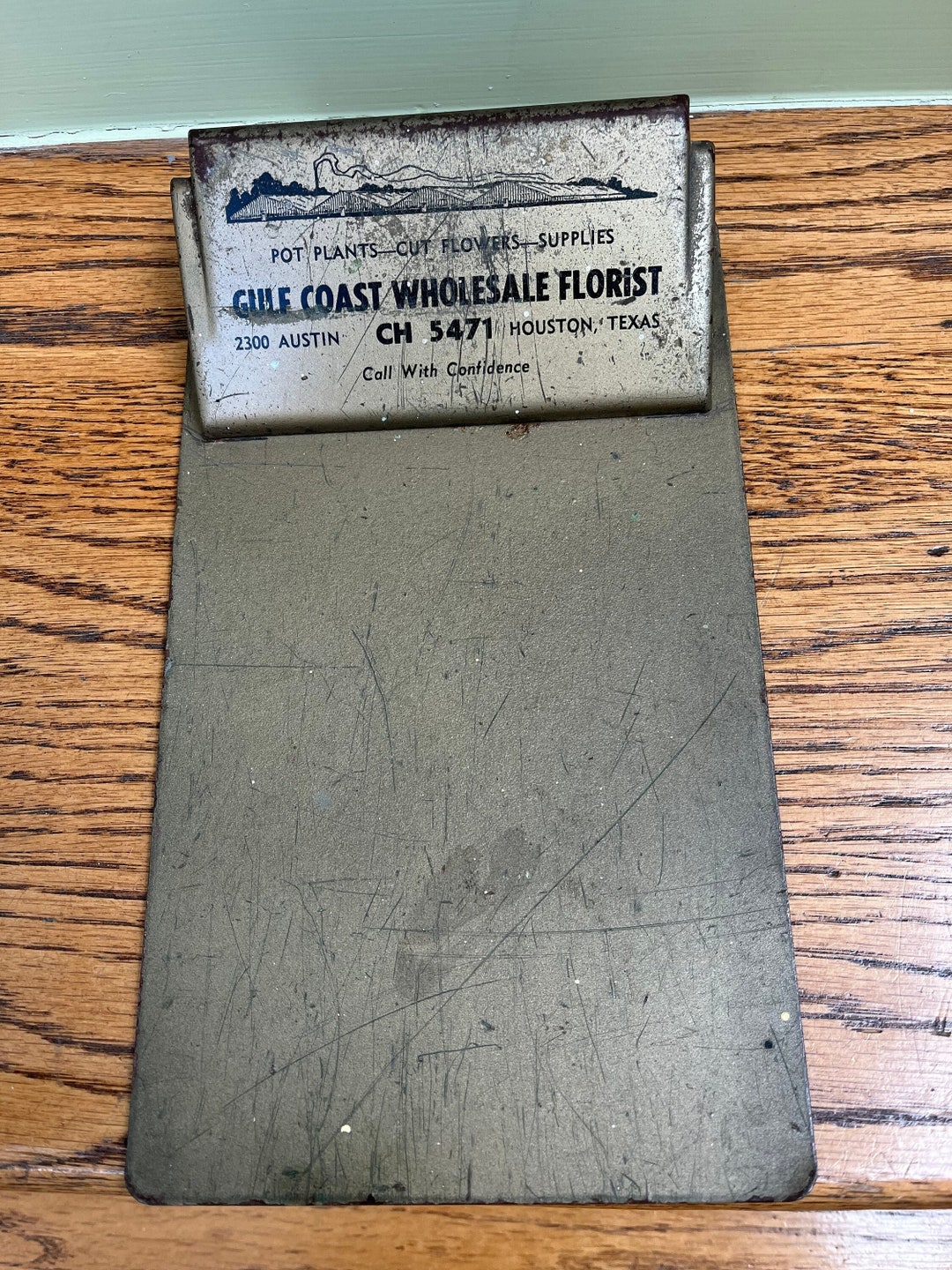 Antique Metal Clipboard, 9 X 6 Gulf Coast Wholesale Florist, Houston ...