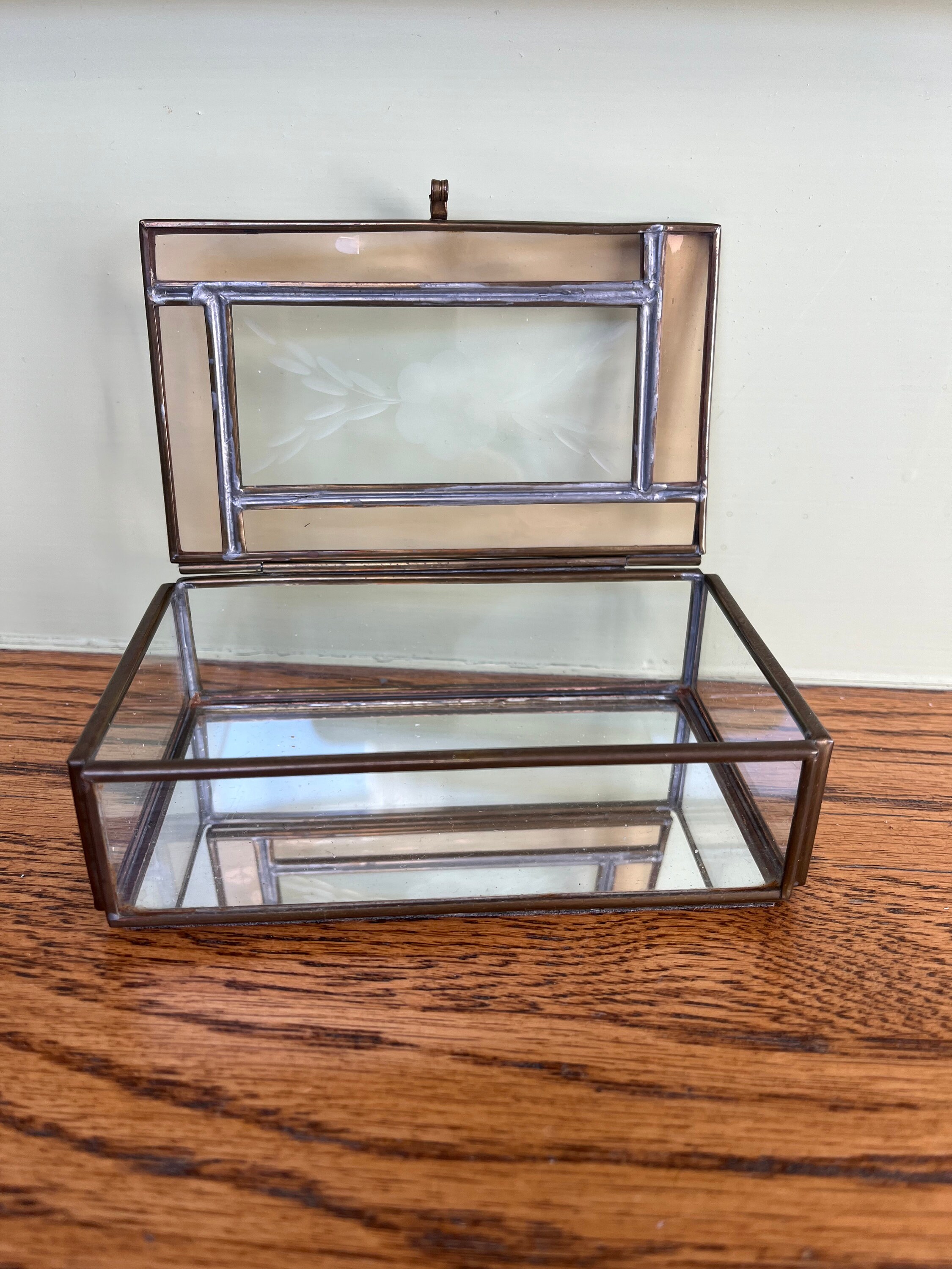 Glass Brass Box Vintage Etched Jewelry Box Trinkets - Etsy
