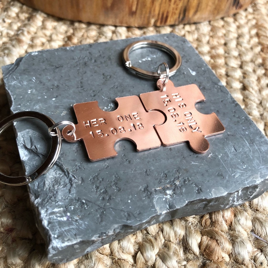 Interlocking Jigsaw Puzzle Keyring, Personalised in Copper, Brass or ...