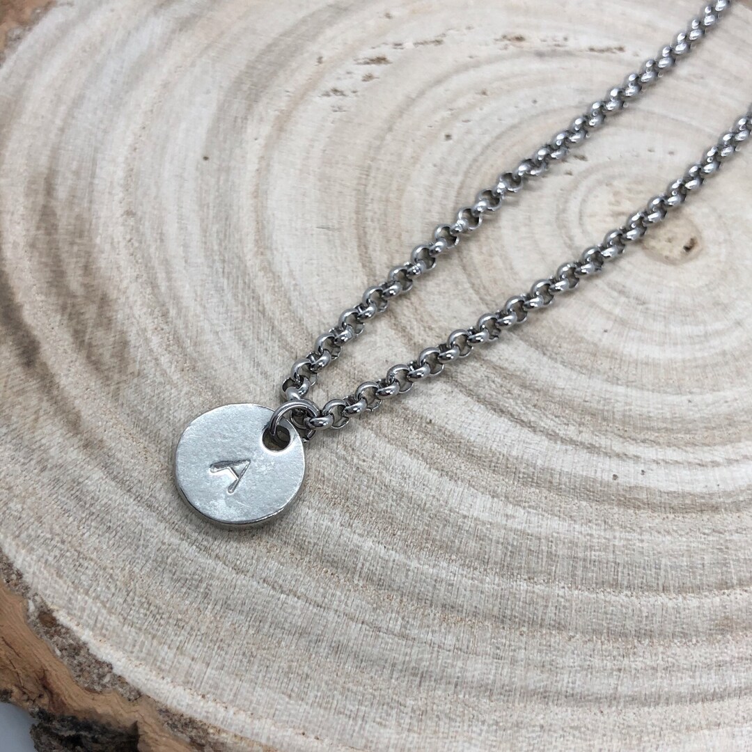 Personalised Initial Necklace. Dainty Rustic Pewter Disc - Etsy UK