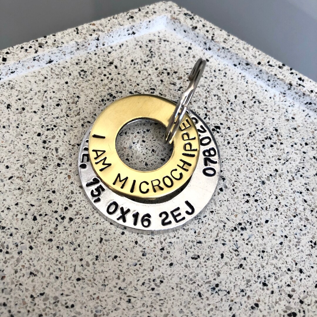 Dog ID Tag for Dogs - Fully Personalised Mixed Metal Washers in Brass ...