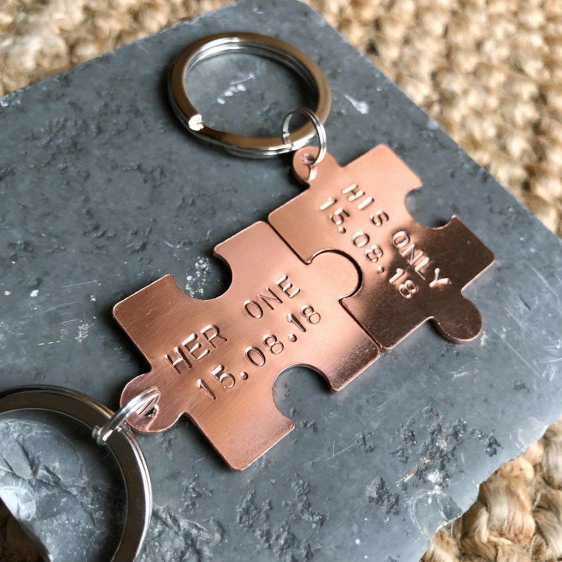 Interlocking Jigsaw Puzzle Keyring, Personalised in Copper, Brass or ...