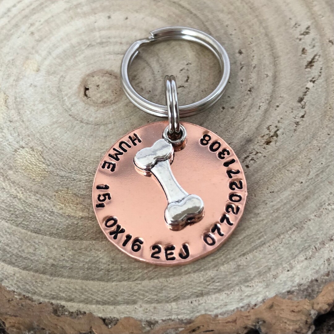 Copper Dog Tag for Dogs, Personalised Dog ID Tag, Bone or Paw Charm Pet ...