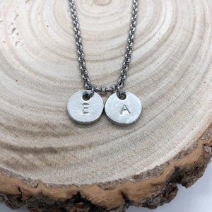 Personalised Initial Necklace. Dainty Rustic Pewter Disc - Etsy UK
