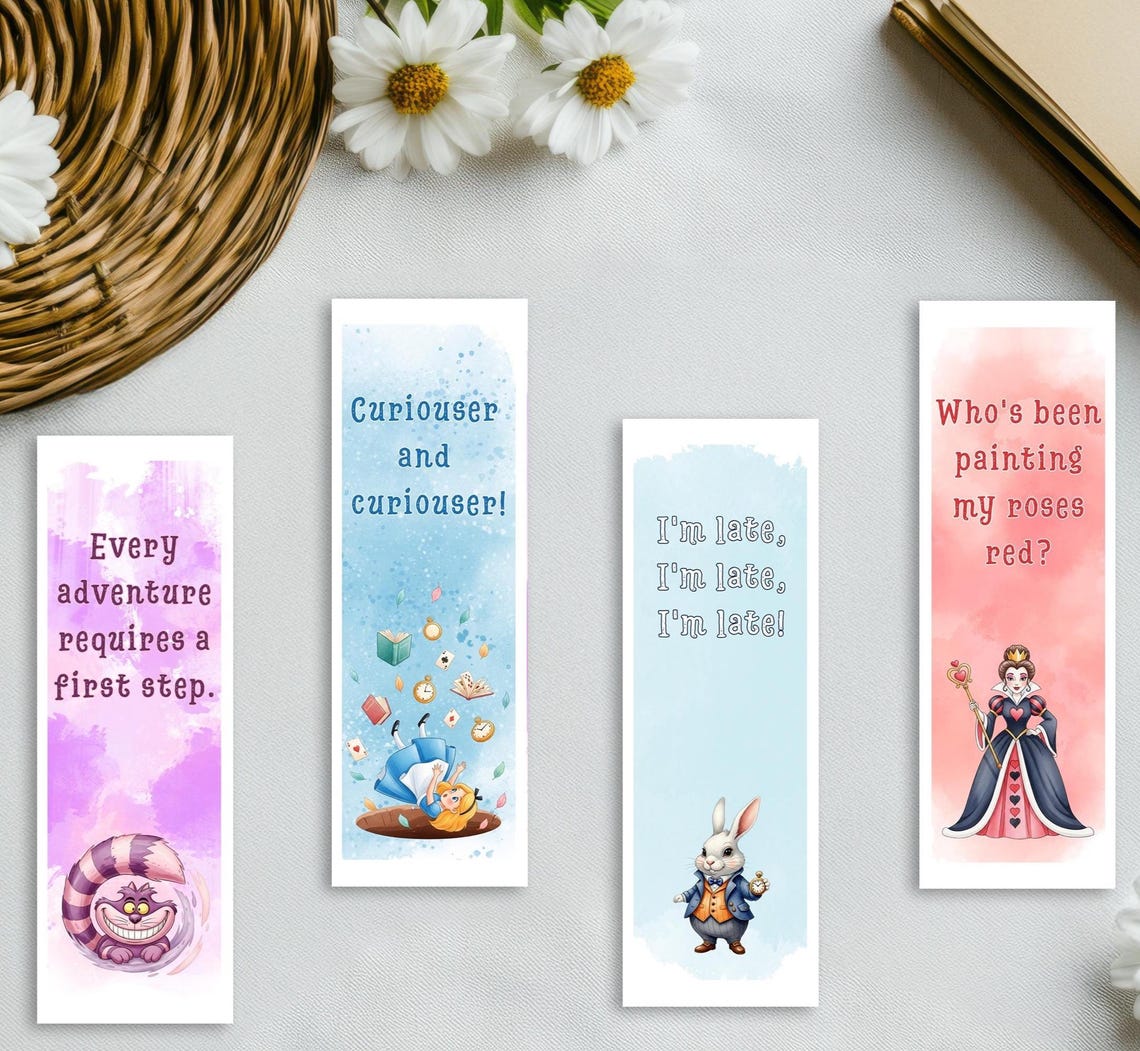 Printable Wonderland Bookmark Set of 4 Library Gift for Book Lover ...