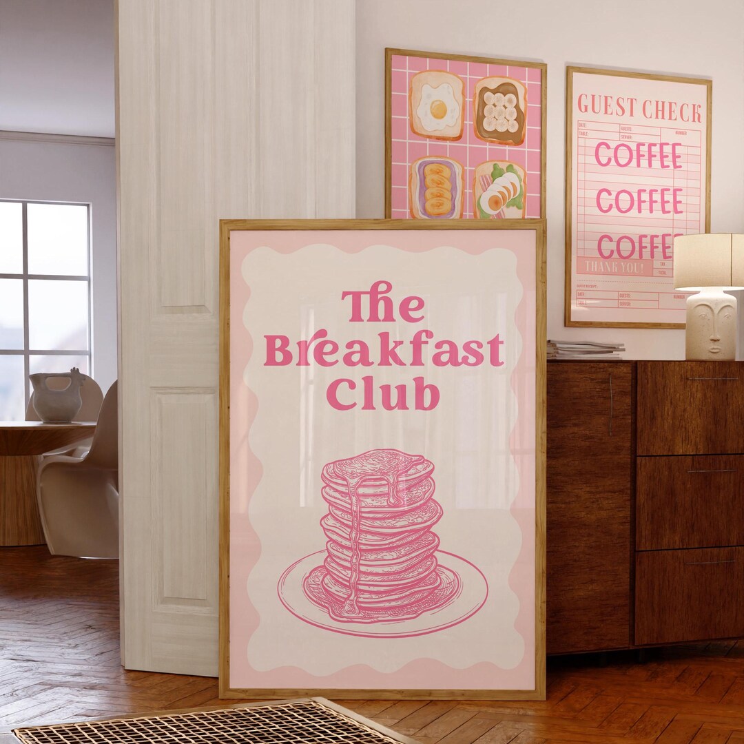 Breakfast Club Print Retro Breakfast Wall Art Pink Pancakes Poster ...