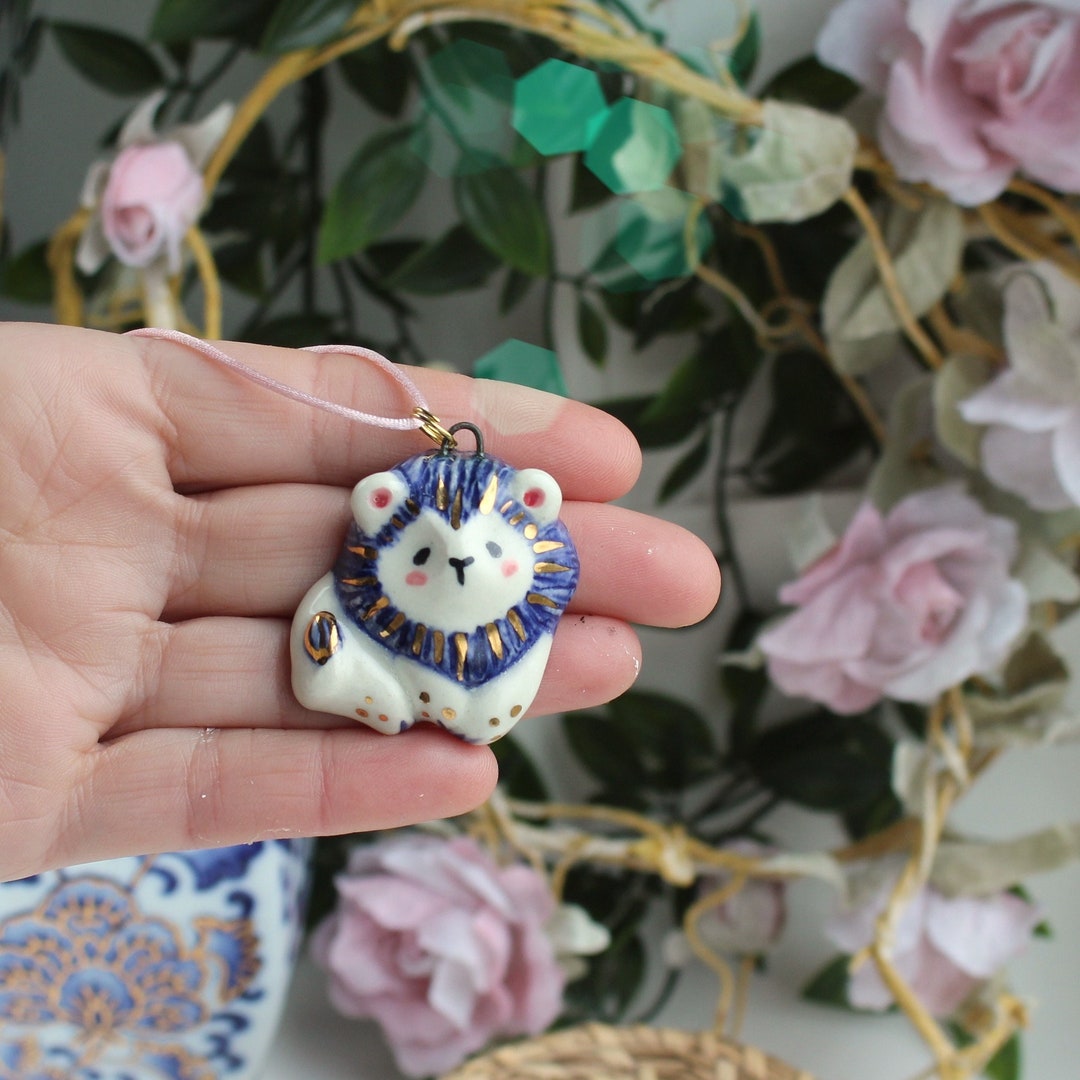 Gentle Lion Handmade Ceramic Necklace With Gold Lustre Details and ...