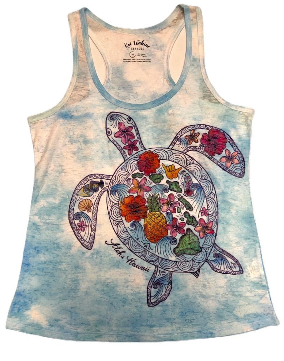 Kai Wahine Designs Hawaiian Lace Honu Women's Burnout Racerback Tank ...