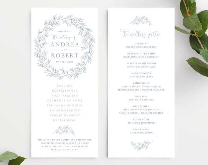 Wedding Program Template, Wedding Ceremony Order of Service, Elegant ...