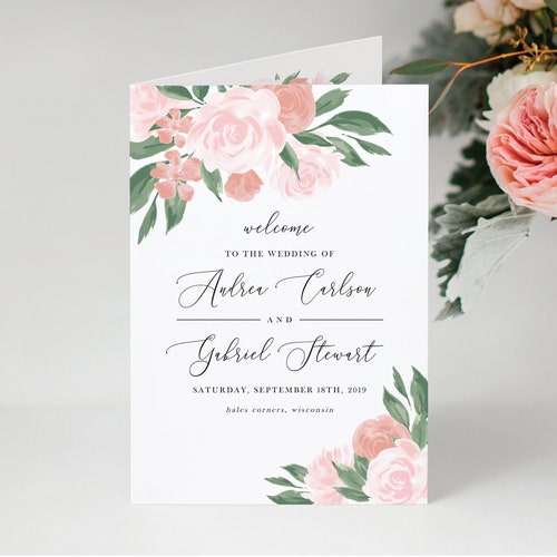 Folded Wedding Program Template Fully Editable Instant - Etsy