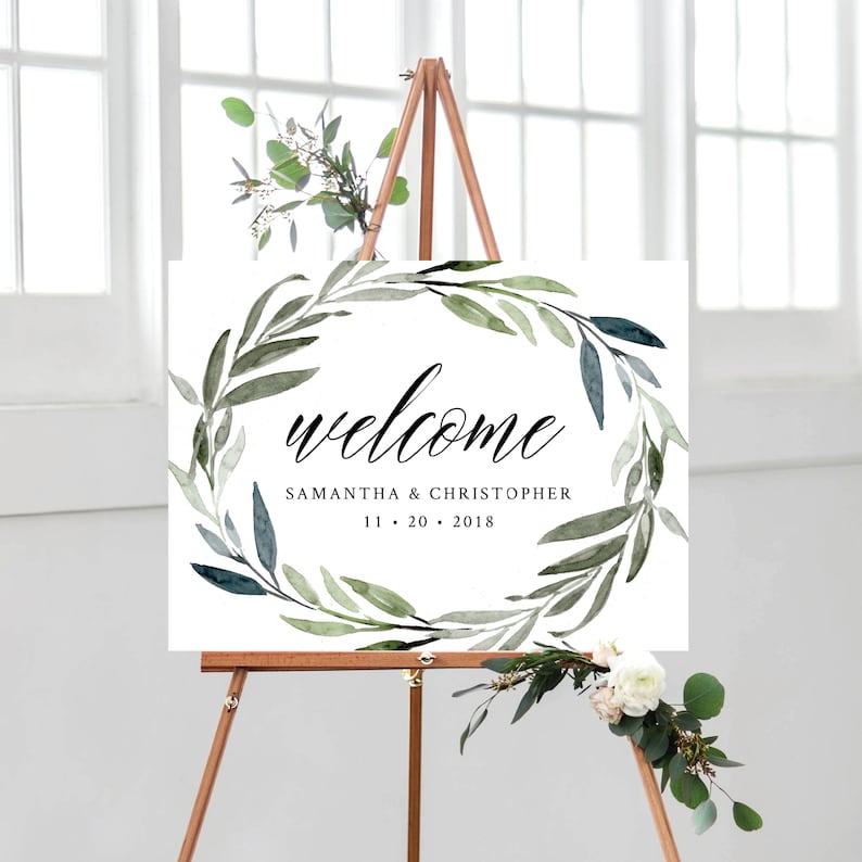 Greenery Welcome Sign Ceremony Sign Reception Sign Greenery - Etsy
