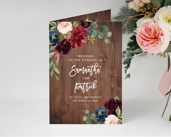 Folded Wedding Program Template, Folded Wedding Programs, Program ...