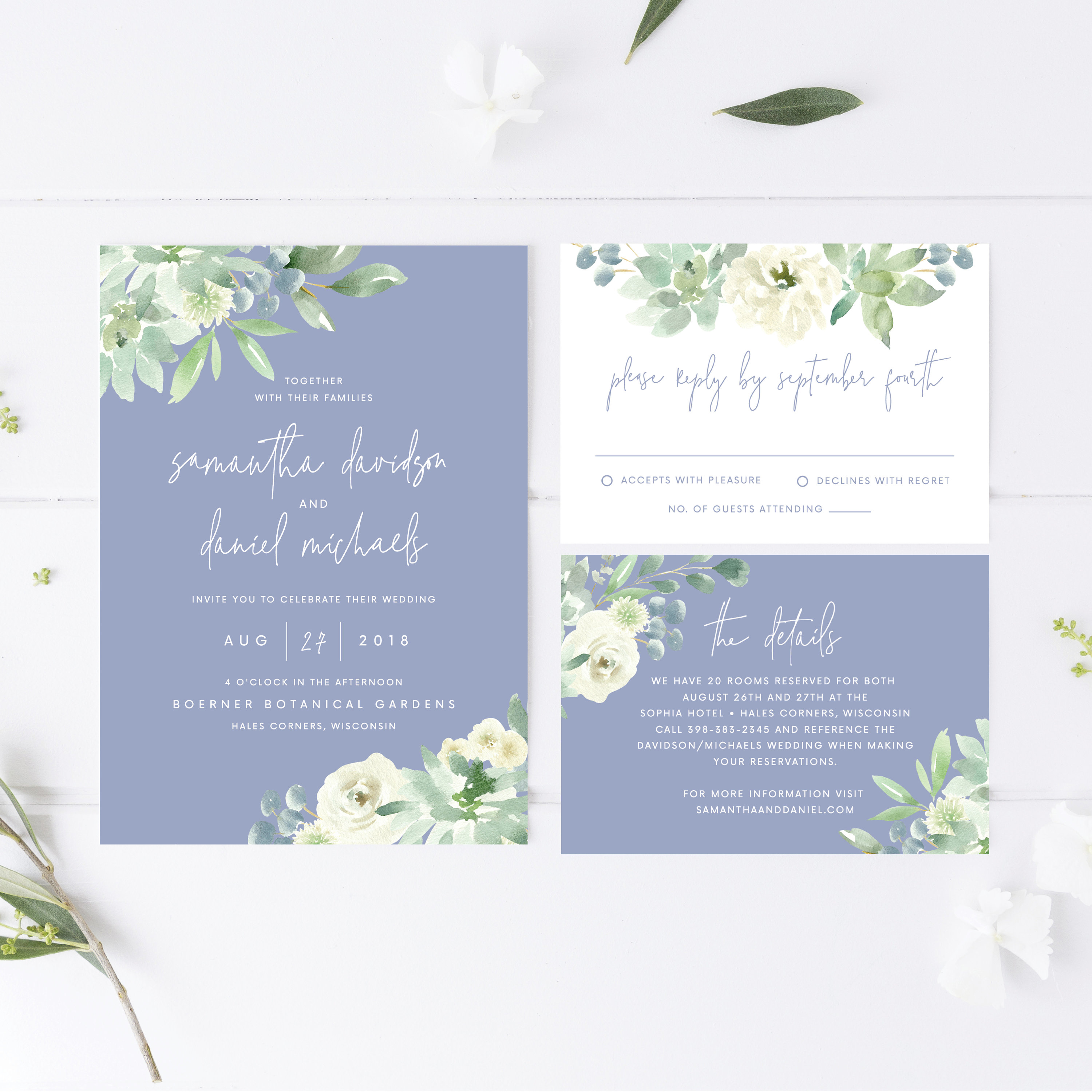 Classic Invites Blue and White Floral Wedding Invitation Template ...