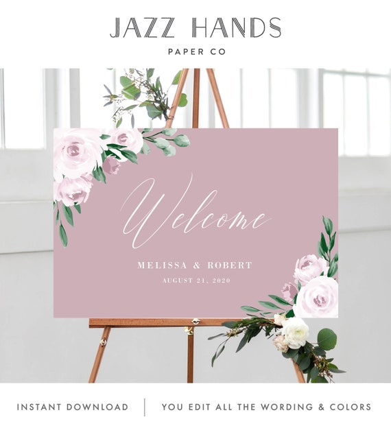 Welcome Sign Template for Wedding, Dusty Rose Pink Watercolor Boho ...