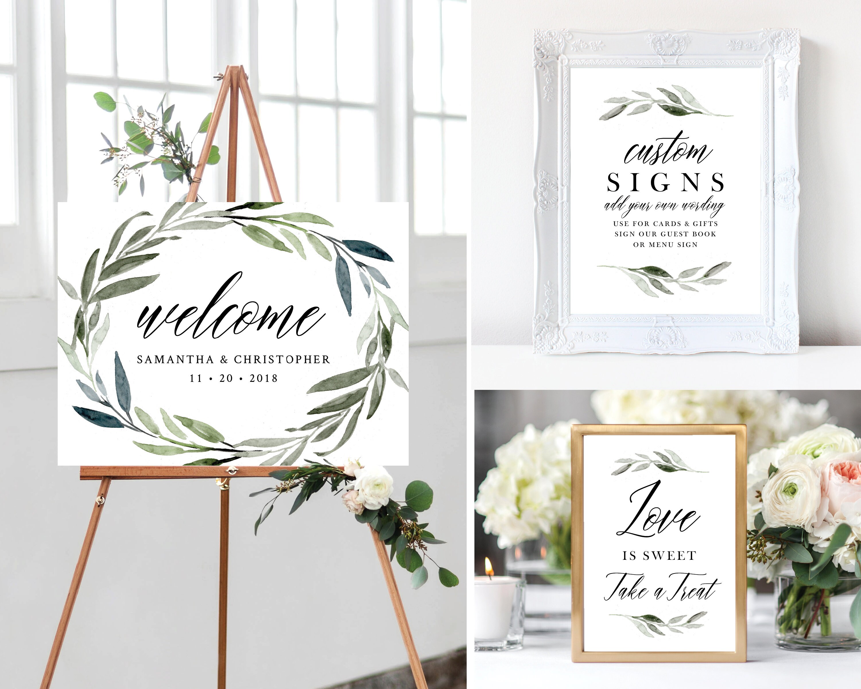 Greenery Welcome Sign Ceremony Sign Reception Sign Greenery | Etsy