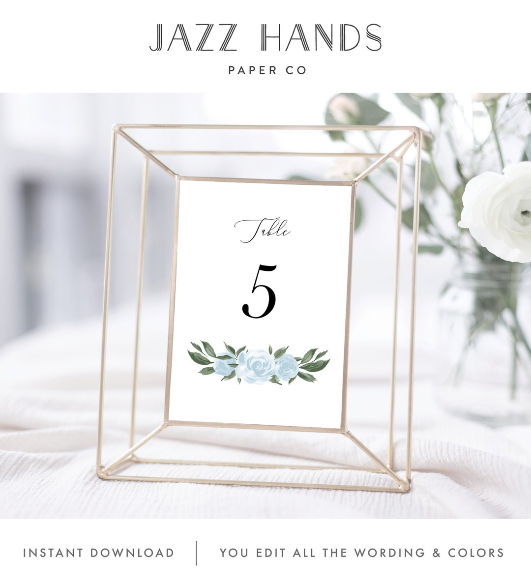 Table Numbers Template With Greenery and Dusty Blue Floral - Etsy