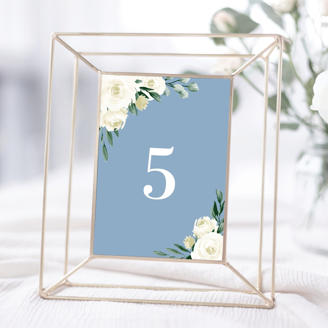 Table Numbers Template Dusty Blue Greenery White Floral - Etsy