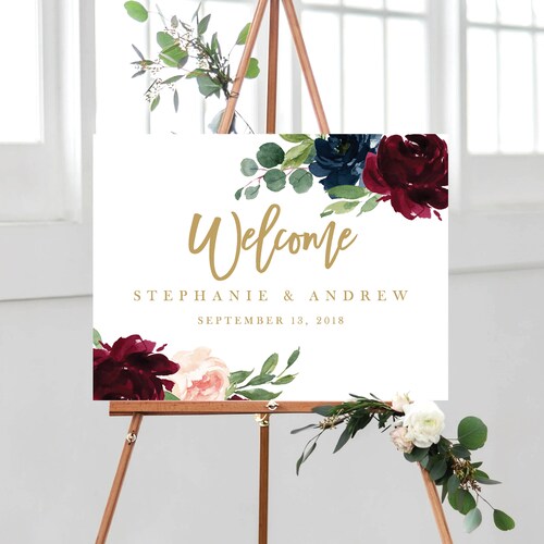Navy and Blush Wedding Welcome Sign Editable Wedding Welcome - Etsy