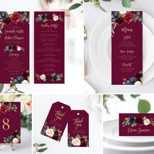 Wedding Program Template, Marsala and Navy Wedding Programs Template, Printable Program, Instant ...