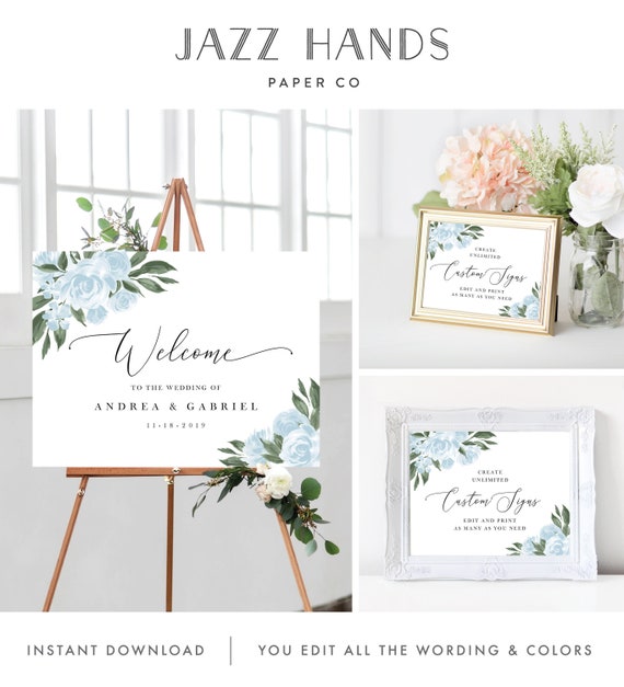 Wedding Welcome Sign, Wedding Signs Template Bundle with Dusty Blue ...