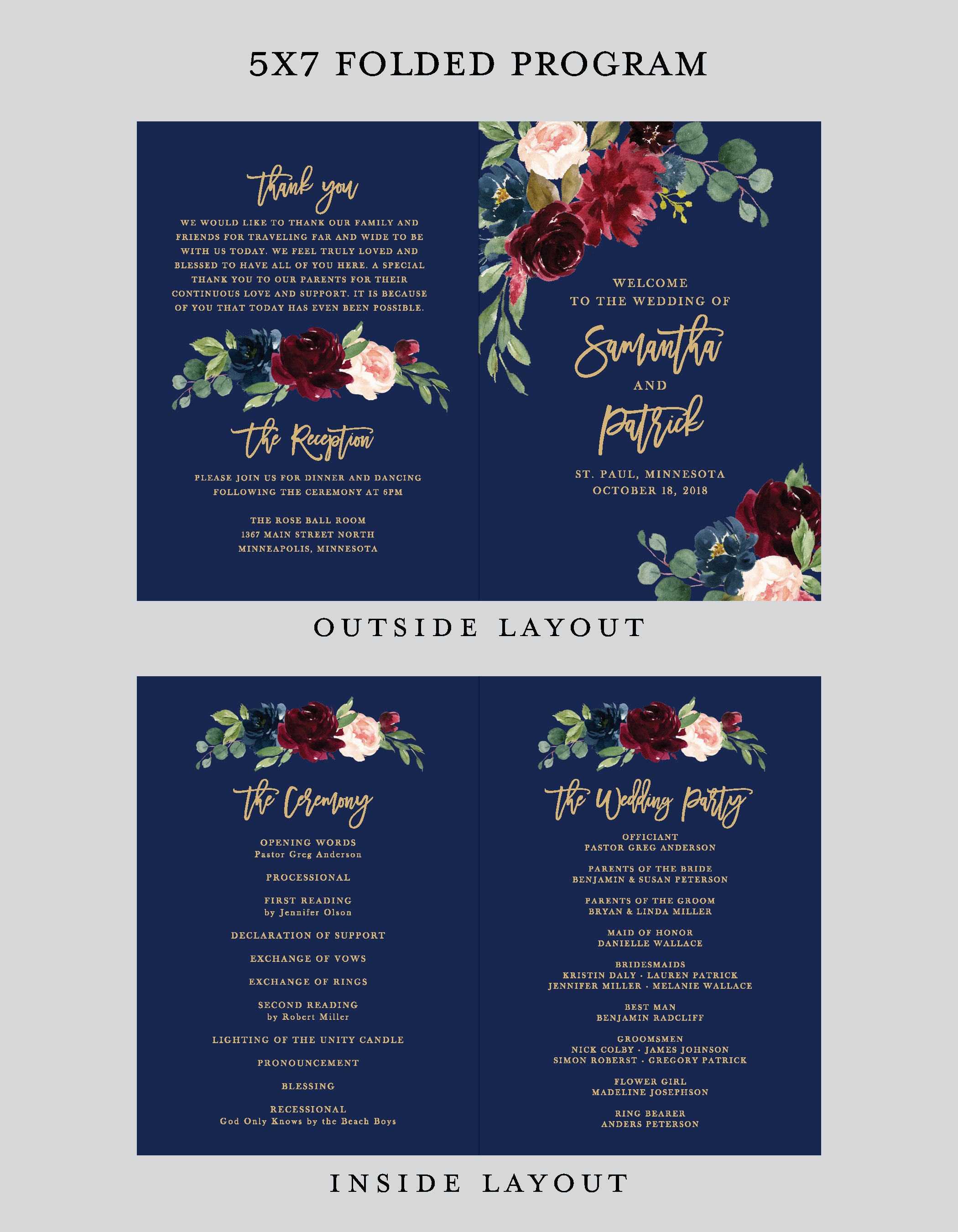 Folded Wedding Program Template Folded Wedding Programs | Etsy