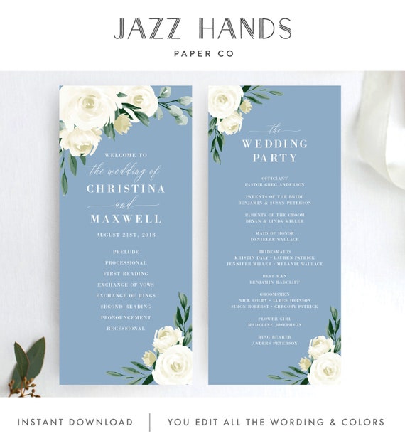 Wedding Program Template, Printable Ceremony Programs, Dusty Blue ...
