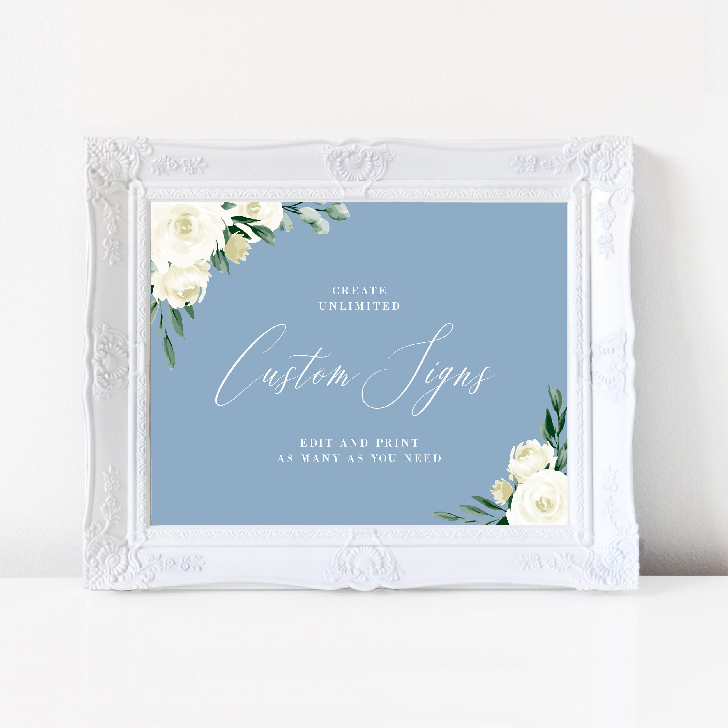 Wedding Sign Template Dusty Blue Greenery Floral Wedding | Etsy