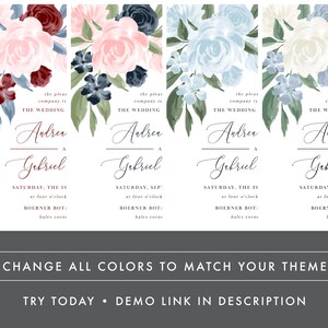 Table Numbers Template With Greenery and Dusty Blue Floral - Etsy