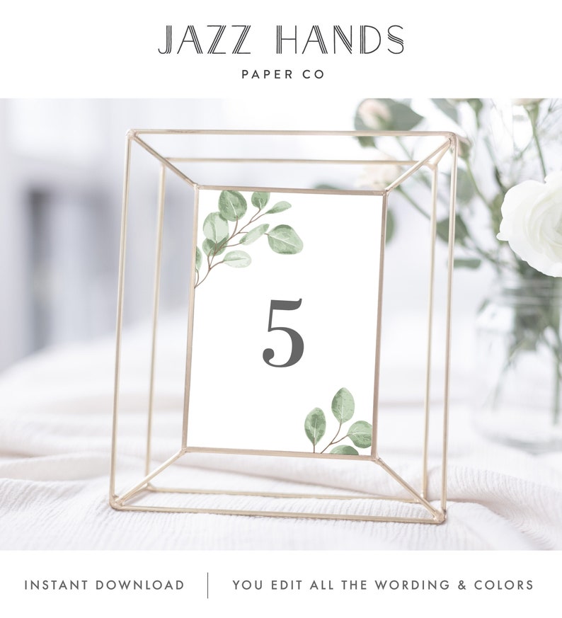 Eucalyptus Greenery Wedding Table Number Template 4x6 and - Etsy