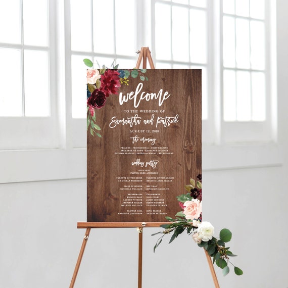 Wedding program Sign, Welcome Wedding Sign, Rustic Program Sign ...