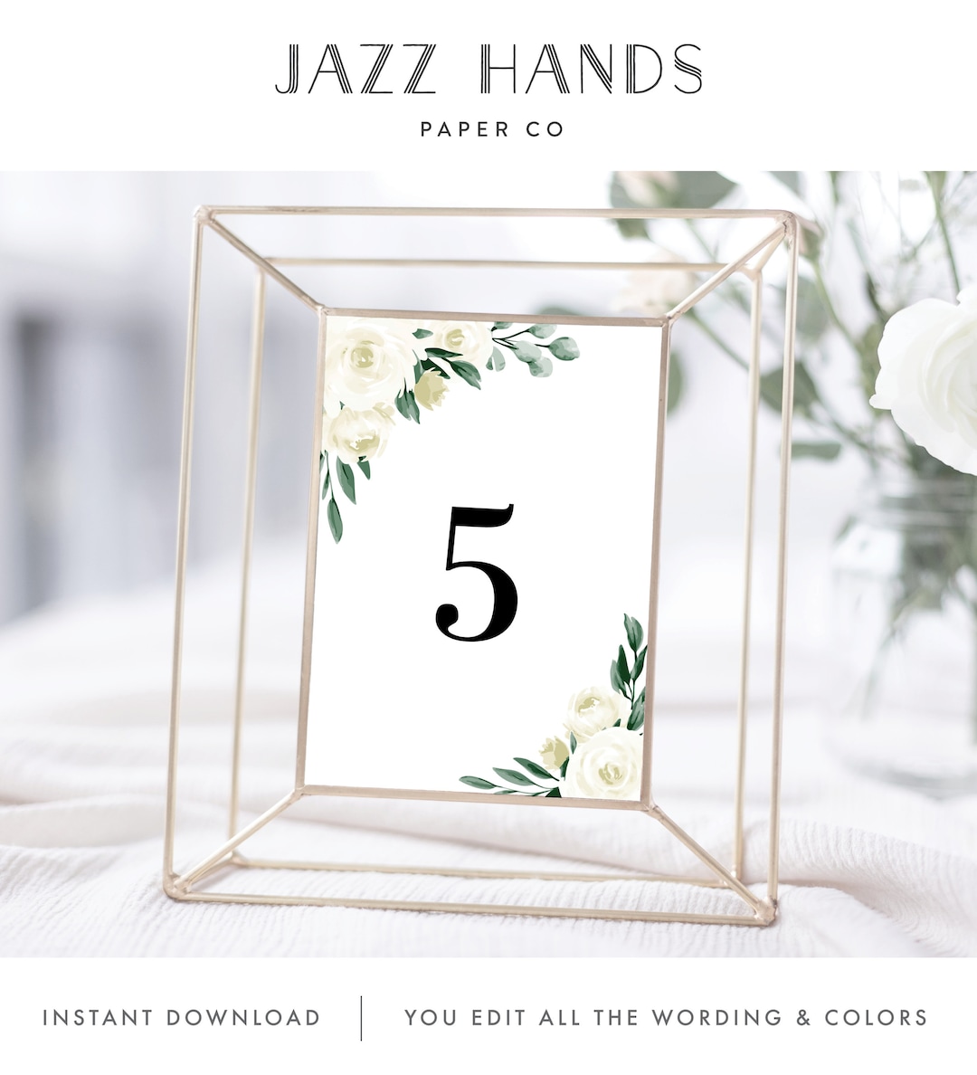 Table Numbers Template With Greenery and White Floral Design - Etsy