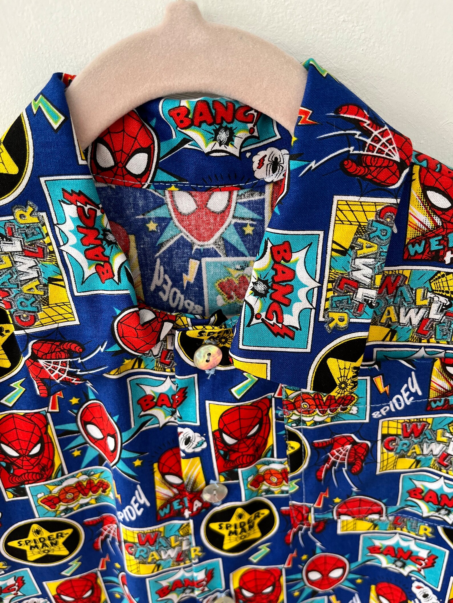 Superhero Button Down Shirt for a 5-6 , Spiderman, Gift Idea, Short ...