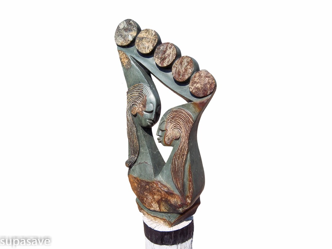 Mother Child Sculpture Stone and Carved Art Vintage Statue Abstract ...