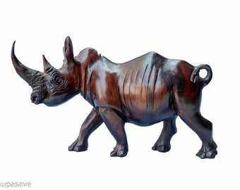 Wood Rhinoceros Statue - Etsy