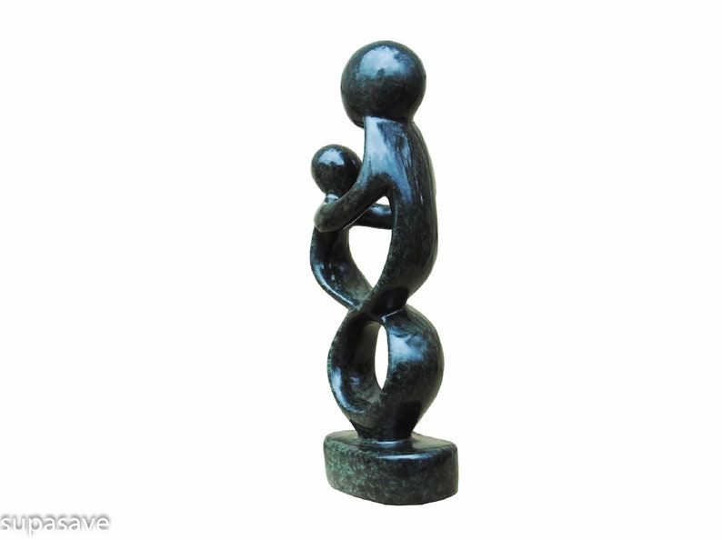 Mother Child Sculpture Stone and Carved Art Statue Abstract Hand Signed ...
