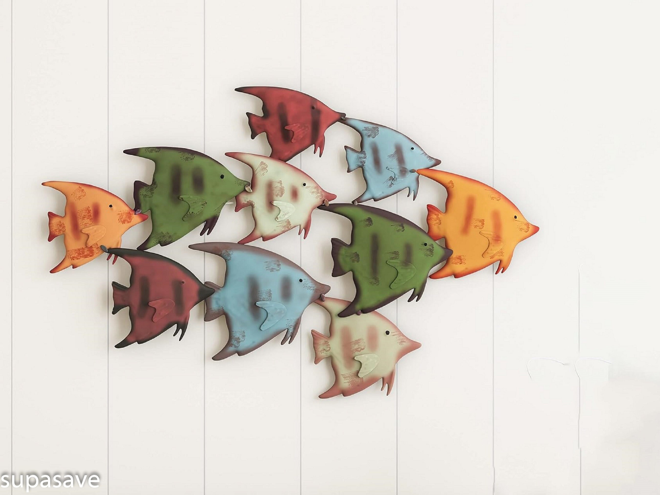 Handmade Wall Art Fish Decor Fishing Home Ocean Painting Room Coral ...