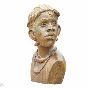 Handcrafted African Stone Sculpture Bust Unique Green Patina Art Piece ...