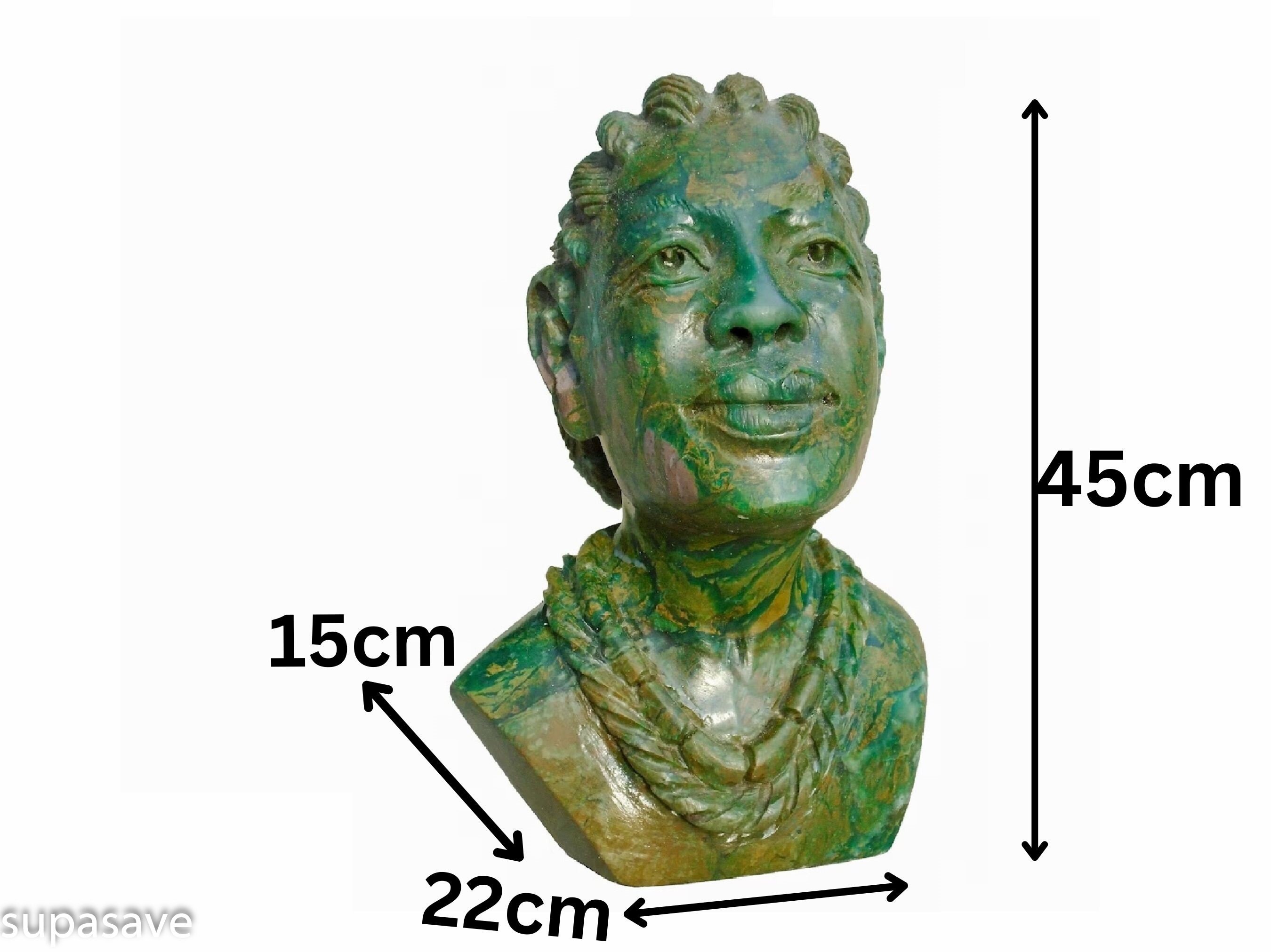 Handcrafted African Stone Sculpture Bust Unique Green Patina Art Piece ...