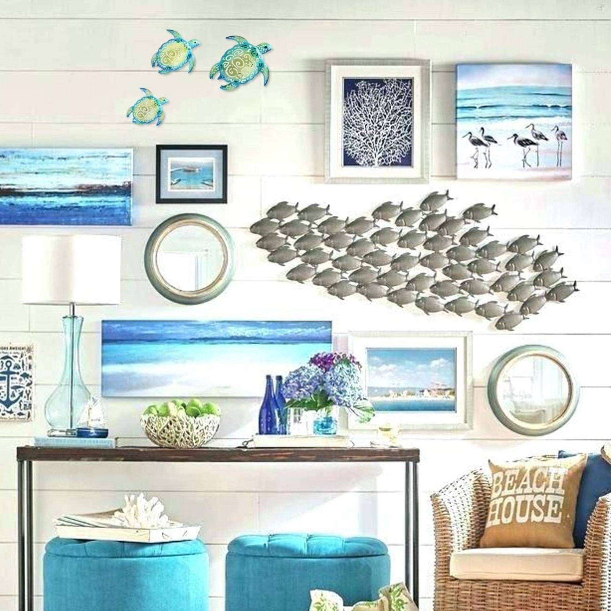 Wall Sea Set Decor Art Turtle Metal Beach Theme Decorations - Etsy