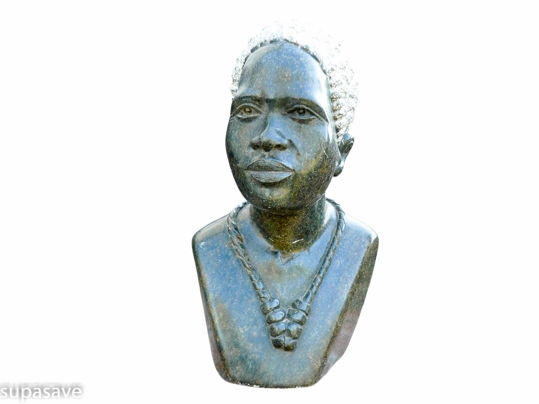 Handcrafted African Stone Sculpture Bust Unique Green Patina Art Piece ...